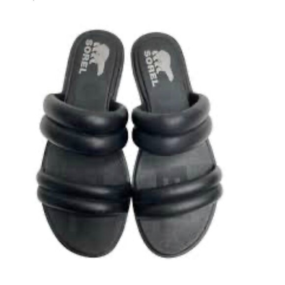 Sorel | Shoes | Sorel Womens Ella Ii Puff Slide Black Flat Sandals Size ...